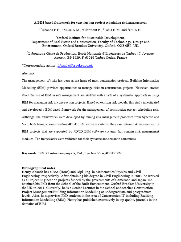 A Novel Bim-Enabled Software Based Solution for Mitigating Construction Risk Management | PDF ...