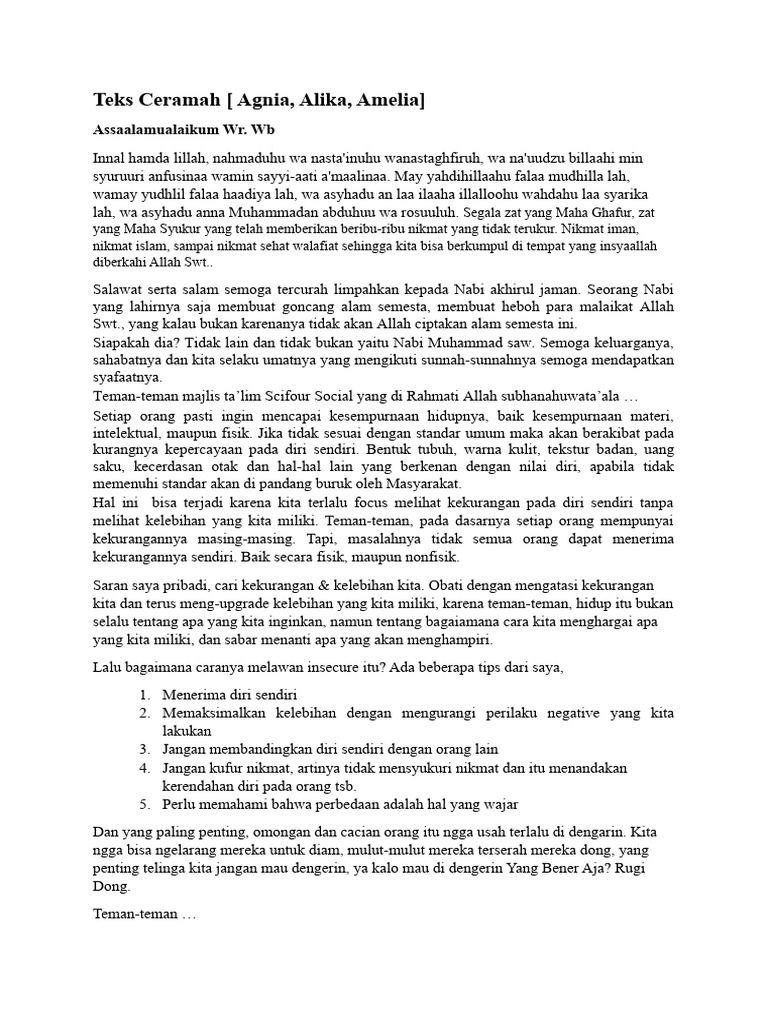 Teks Ceramah 3A Fix | PDF | Pengembangan Diri