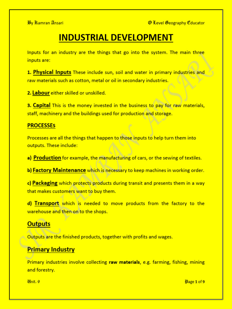 Unit-9 Industrial Development | PDF | Taxes | Textile Industry