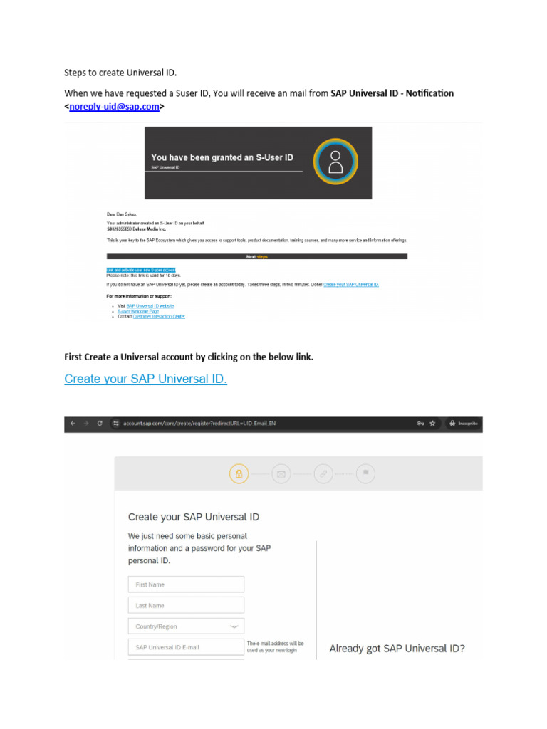 SAP Universal ID Setup Guide | PDF