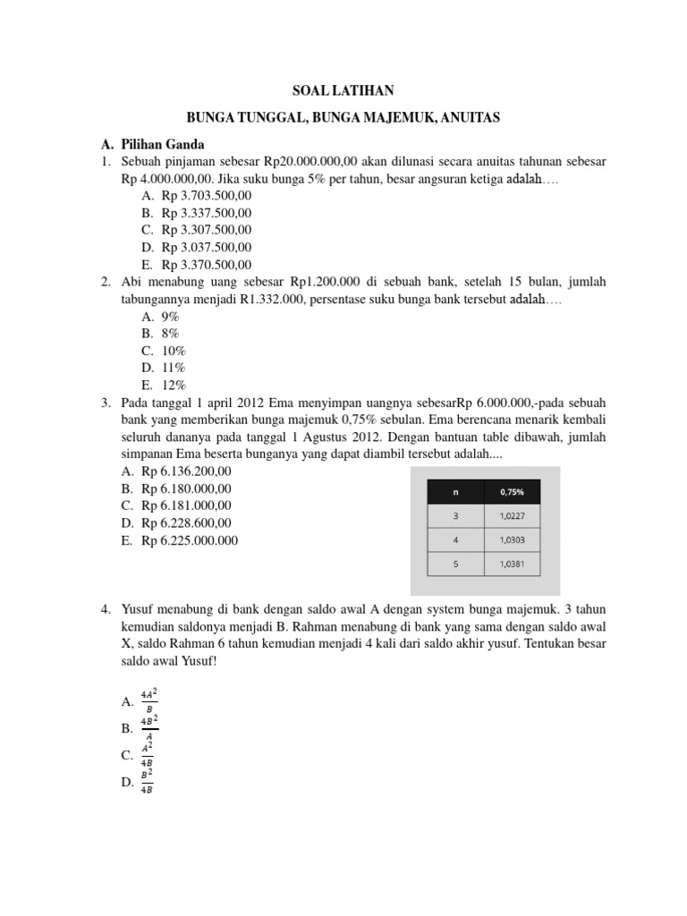 Soal Latihan Bunga dan Anuitas Kelas 11 | PDF