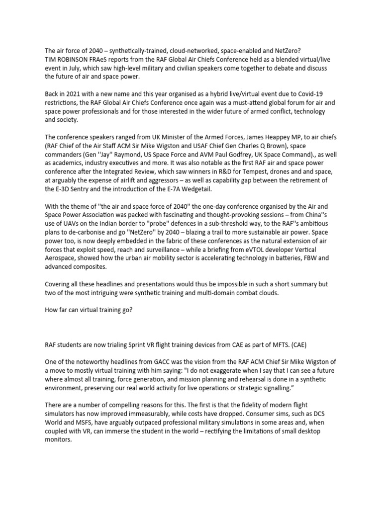 Airforce of 2040 | PDF | Simulation | Royal Air Force