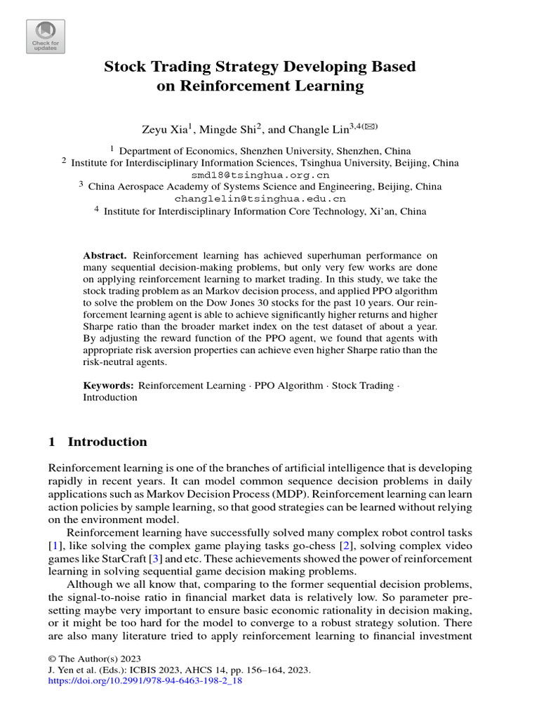 Stock Trading Strategy Developing Based On Reinforcement Learning | PDF | Risk Aversion | Stock ...
