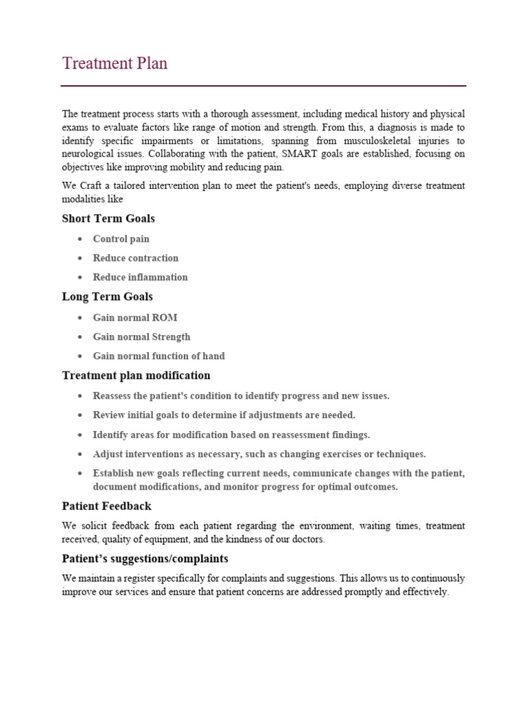 Treatment Plan 1 | PDF