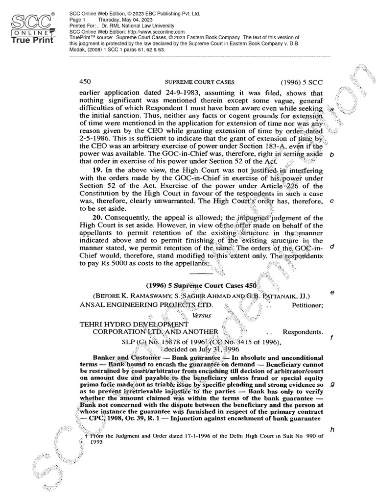 Ansal Engineering Projects Ltd. v. Tehri Hydro Development Corpn. LTD., (1996) 5 SCC 450 | PDF ...