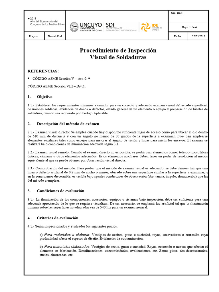 Proc Inspeccion Visual Soldaduras | PDF | Soldadura | Construcción