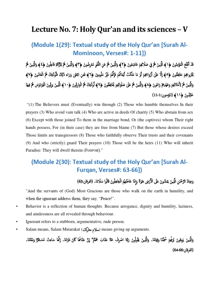 Handouts Lecture07 - ISL202 (English) | PDF | God In Islam | Patience