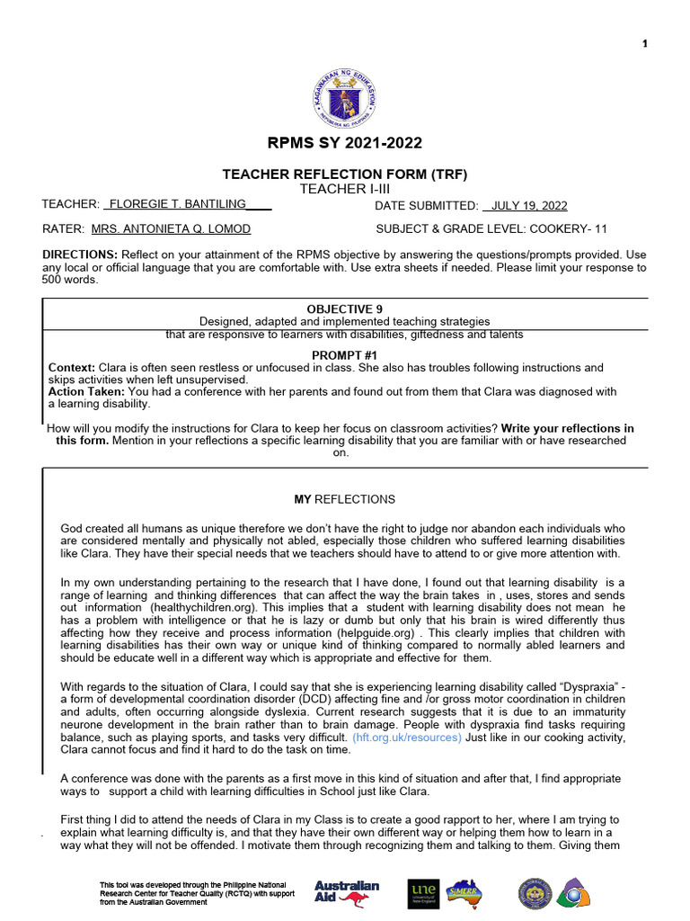 TRF LESSON PLAN With IP and MTB Annotations | PDF | Learning Disability ...