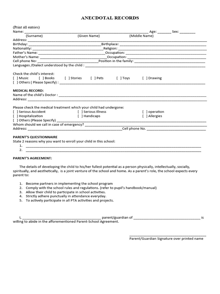 Anecdotal Records Form 170608132610 | PDF