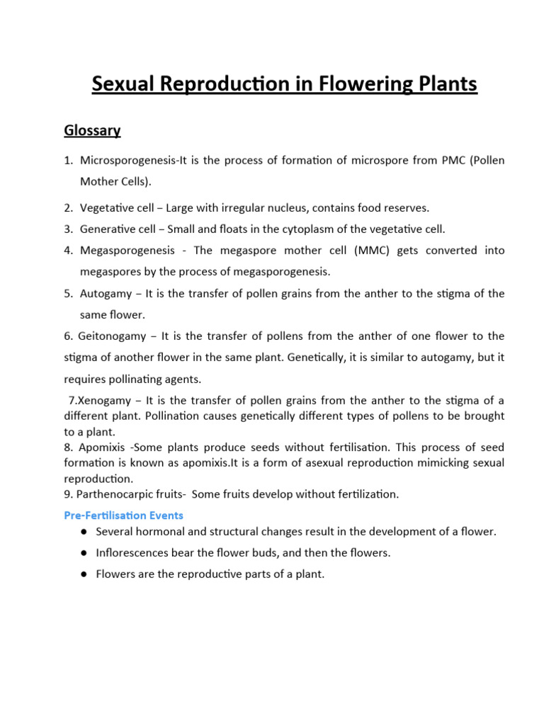 Sexual Reproduction in Plants class 12 notes | PDF | Seed | Flowers