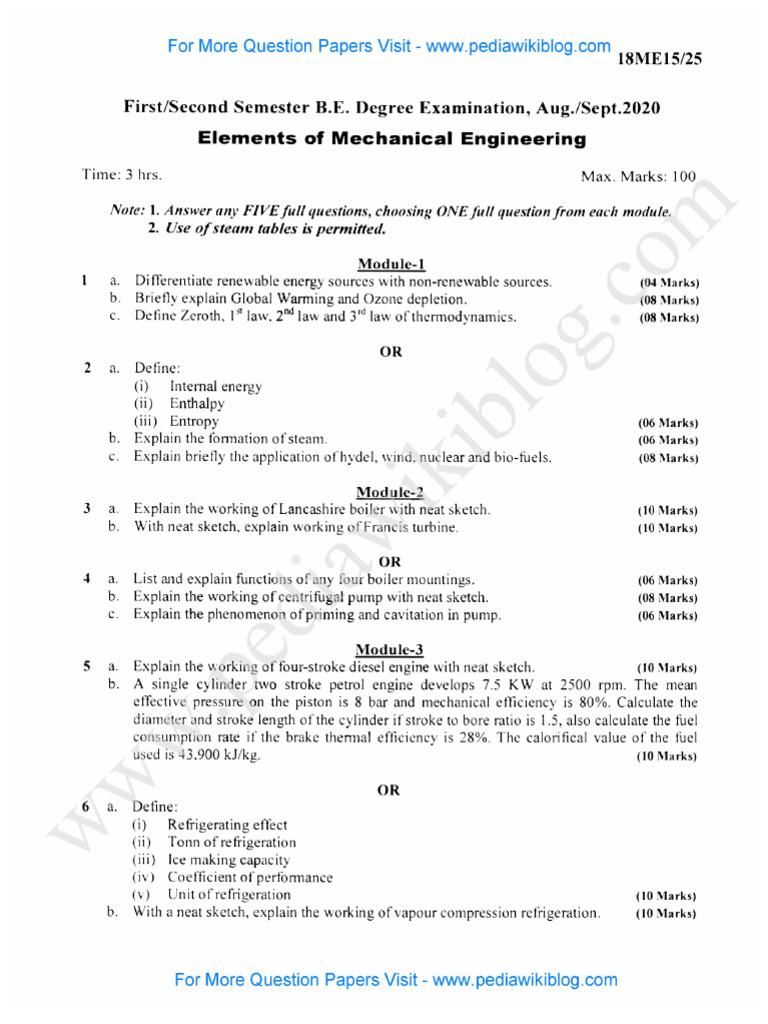 Elements of Mechanical Engg Sep 2020 (2018 Scheme) | PDF