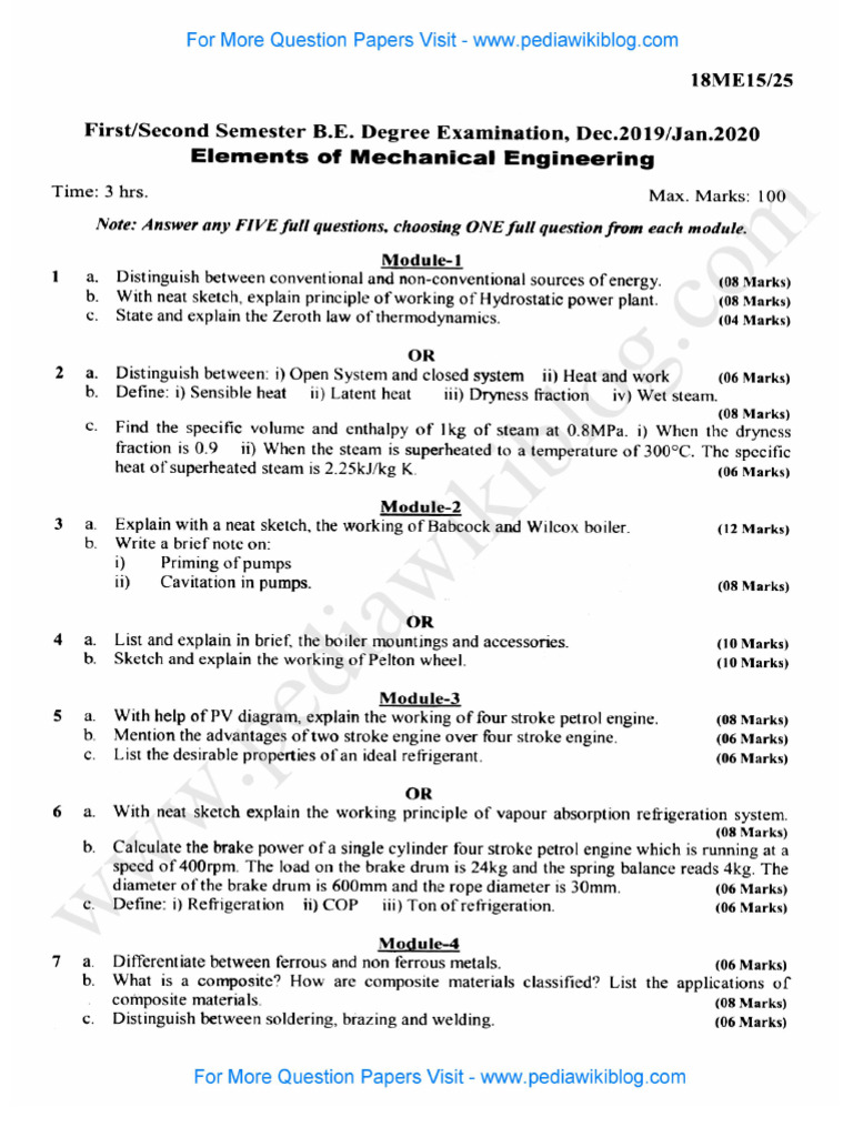 Elements of Mechanical Engg Jan 2020 (2018 Scheme) | PDF