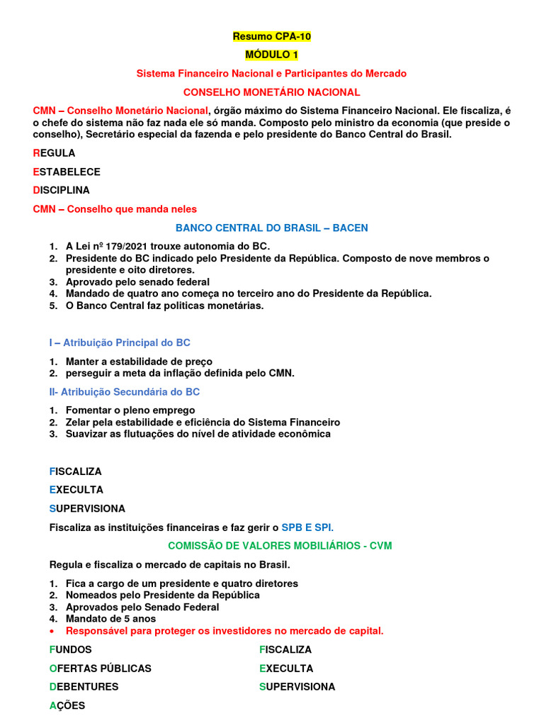 Resumo CPA-10 | PDF | Informações privilegiadas | Produto interno bruto Resumo CPA-10 | PDF | Informações privilegiadas | Produto interno bruto