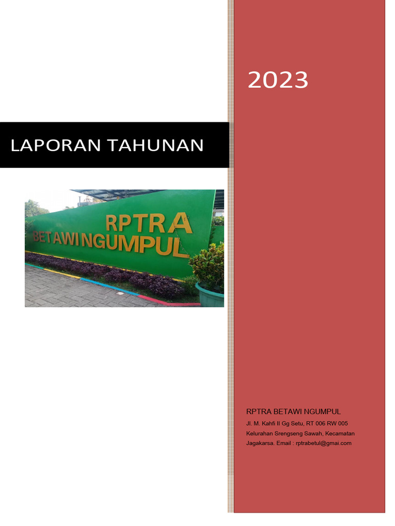Laporan Tahunan Rptra Betawi Ngumpul Tahun 2023 | PDF | Bisnis | Pengelolaan Keuangan & Uang