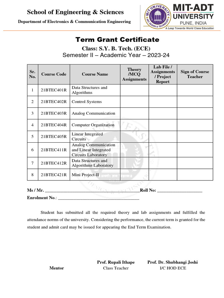 ECE - Term Grant Certificate Format | PDF | Electronic Engineering ...