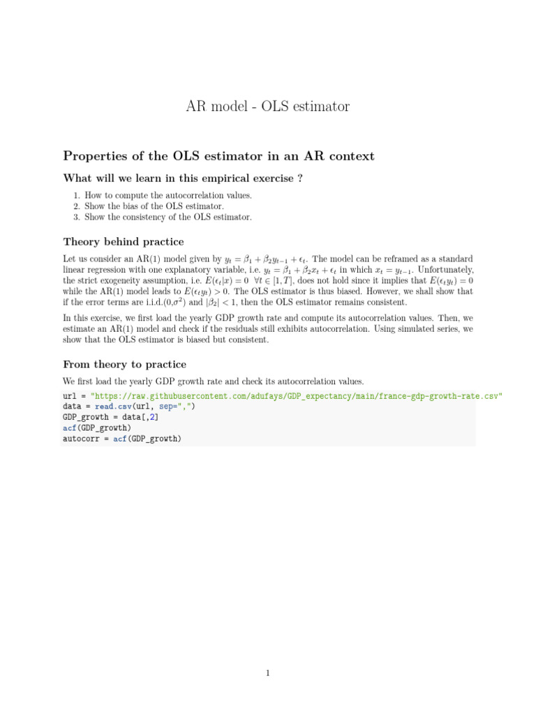 Ar Model Autocorrelation and Ols Properties | PDF | Ordinary Least ...