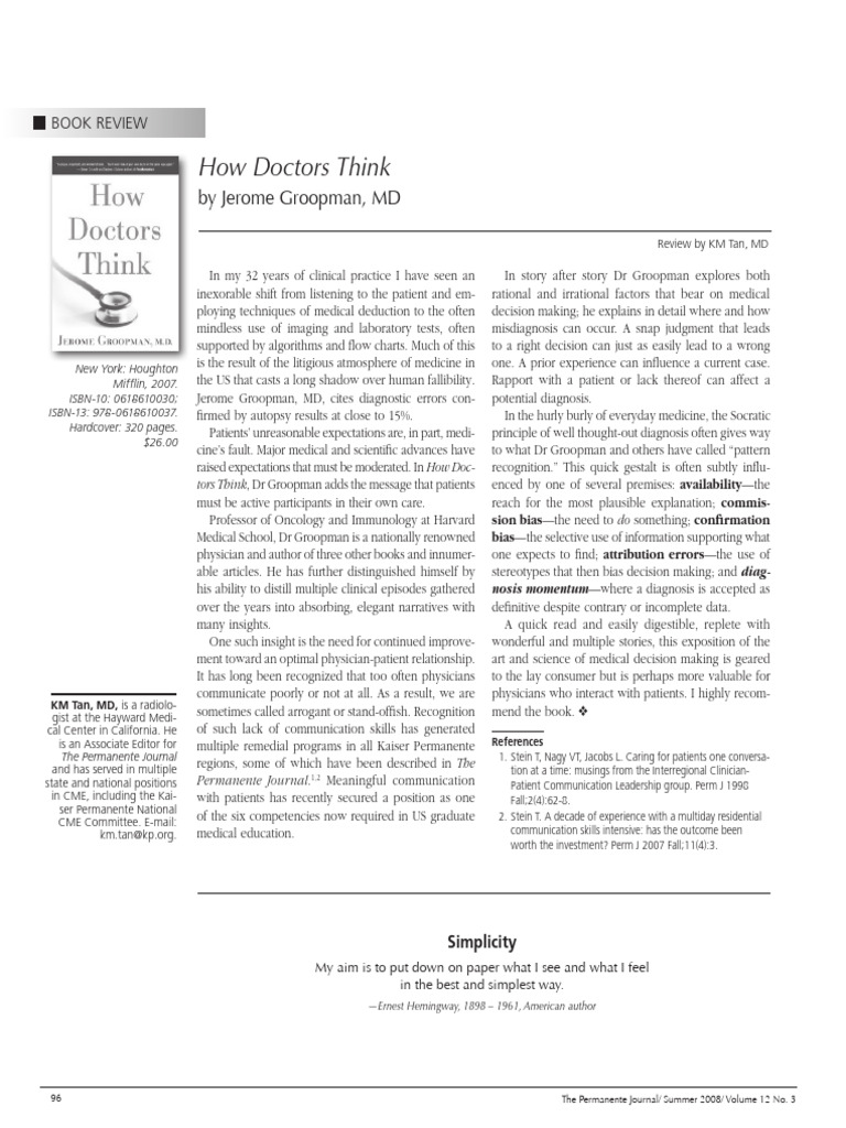 Tan 2008 How Doctors Think | PDF | Medical Diagnosis | Medicine