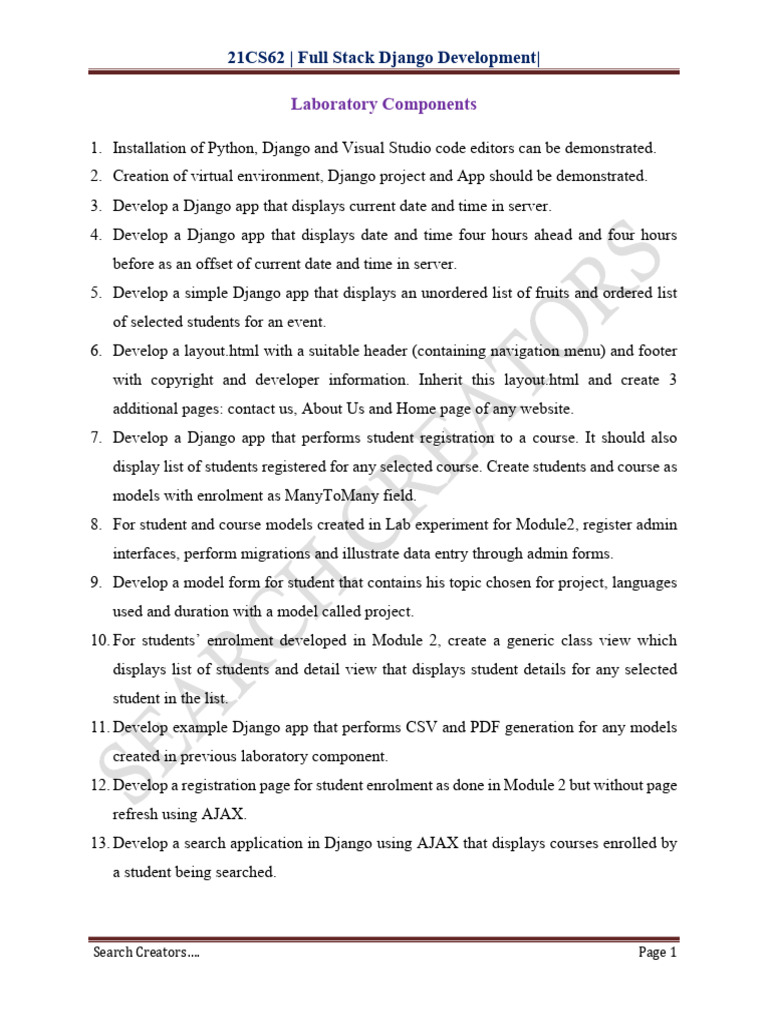 21CS62 Full Stack Django Development - 21CS62 Fullstack Django Lab Manuals Search Creators ...