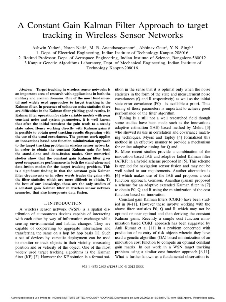 A Constant Gain Kalman Filter Approach To Target Tracking in Wireless ...