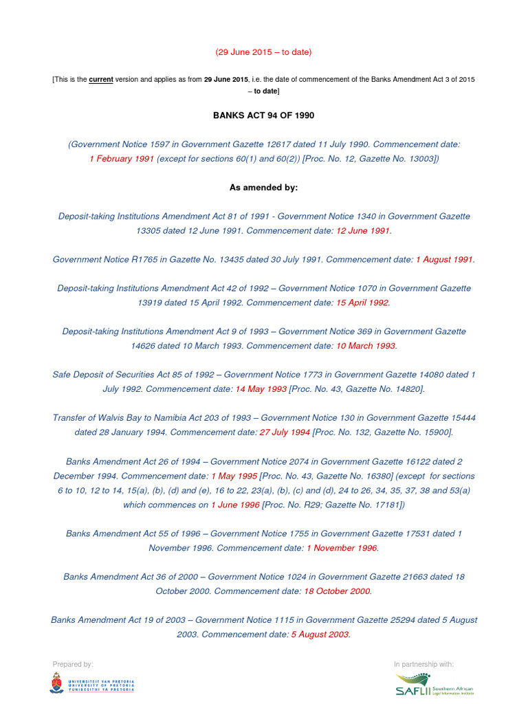 Banks Act 94 of 1990 Overview | PDF | Banks | Insurance