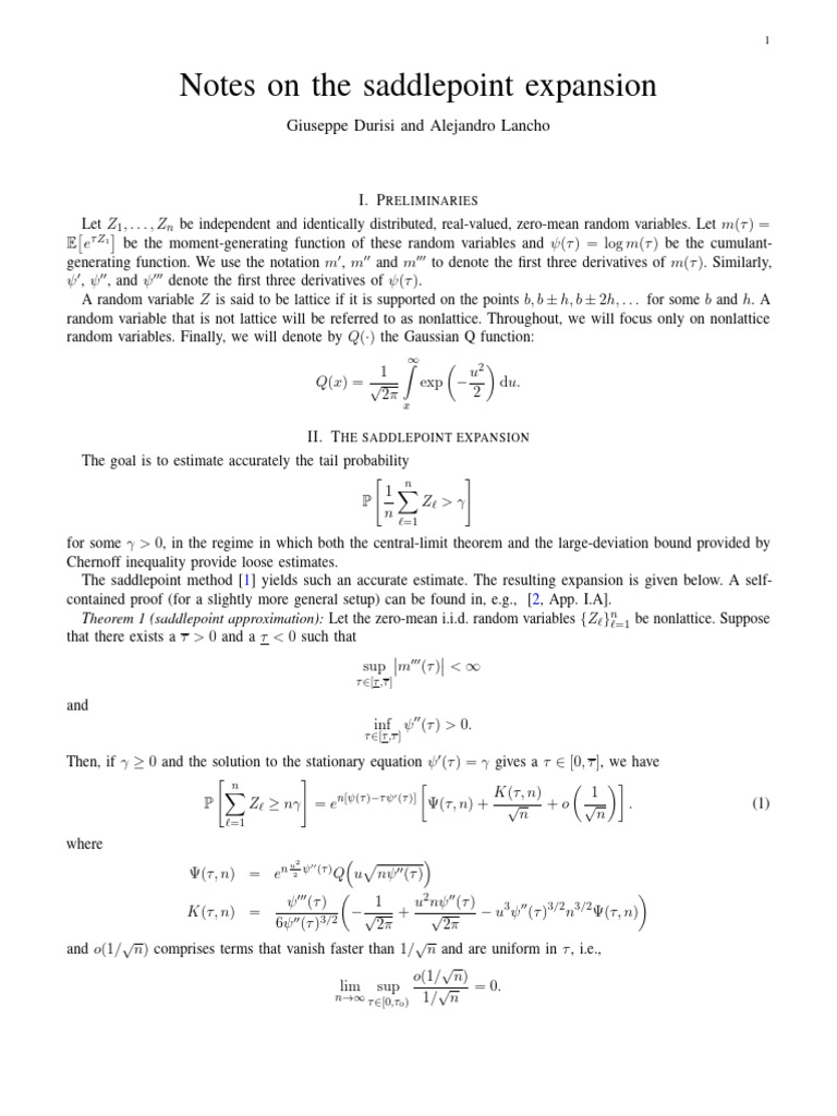 Saddlepoint | PDF | Random Variable | Statistical Theory