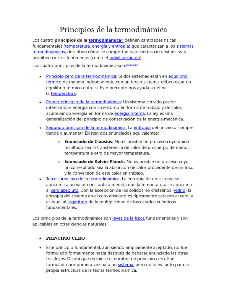 Principios de La Termodinamica | PDF | Termodinámica | Leyes de termodinámica