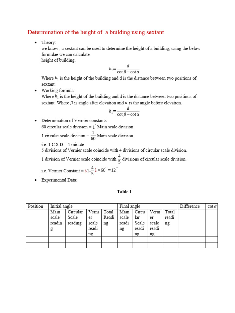 Determination of The Height of A Building Using Sextant | PDF