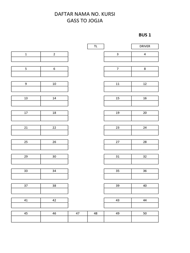 Daftar Nama Seat Bus | PDF