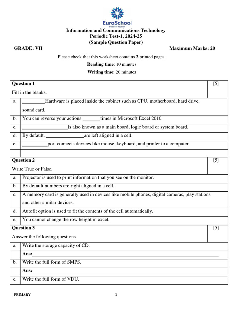 Cbse Ict7 PT1 Ay24-25 WF QP | PDF | Information And Communications ...