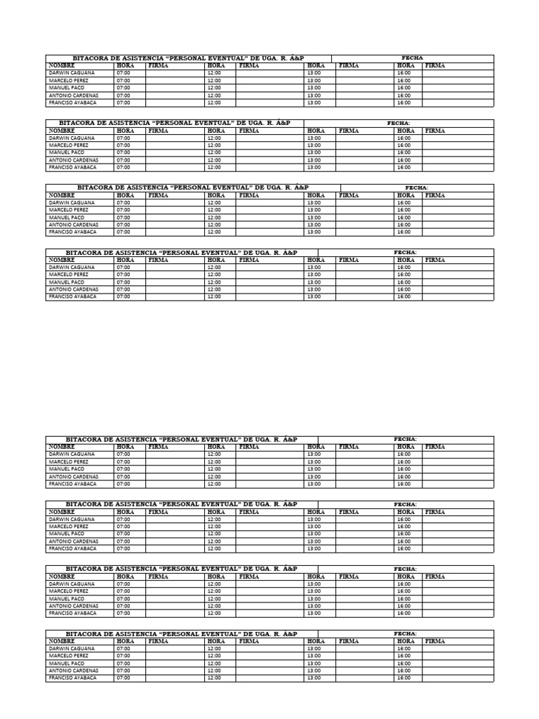 Bitacora de Asistencia Personal Eventual | PDF