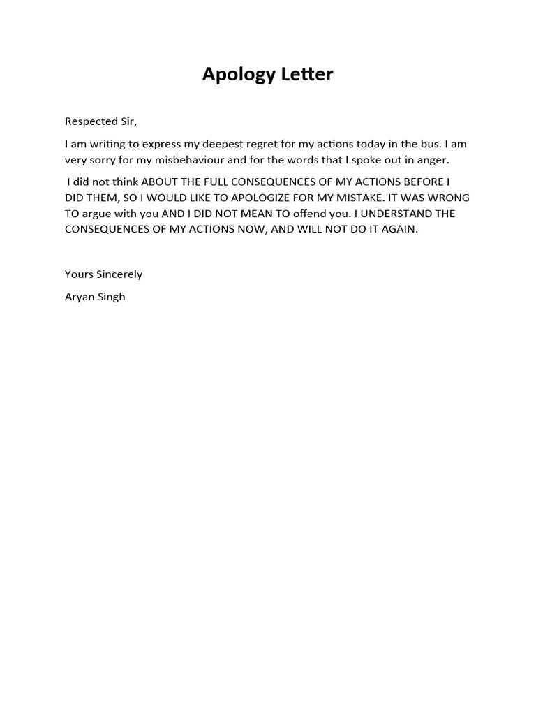 Apology Letter for Misbehavior | PDF