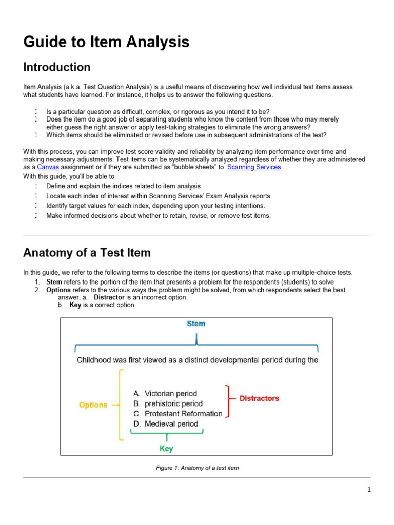 Guide To Item Analysis | PDF | Multiple Choice | Cognition