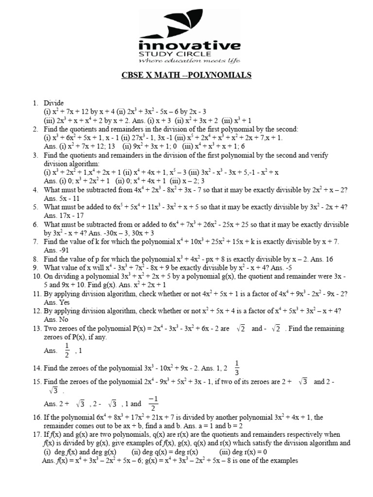 Polynomial Division Techniques | PDF | Polynomial | Algebra