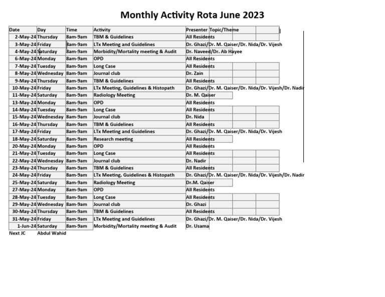 Monthly activity rota May 24 | PDF