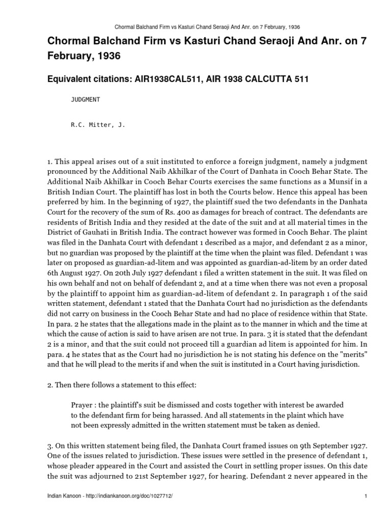 Chormal Balchand Firm Vs Kasturi Chand Seraoji and 240711 190848 | PDF ...