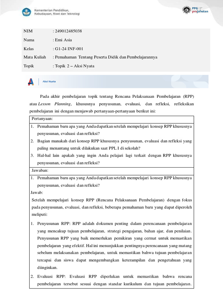 Emi Asia - Topik 2 - Aksi Nyata - PPDP | PDF