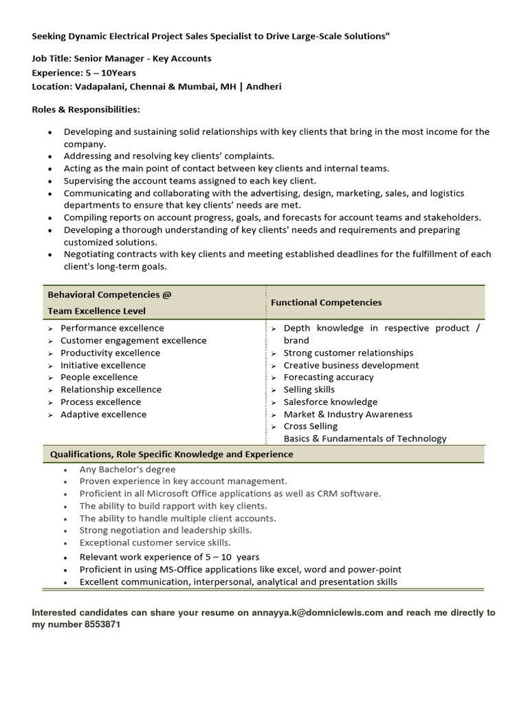 Key Account Manager - Chennai, Mumbai - 4997,4998 | PDF | Customer Relationship Management ...