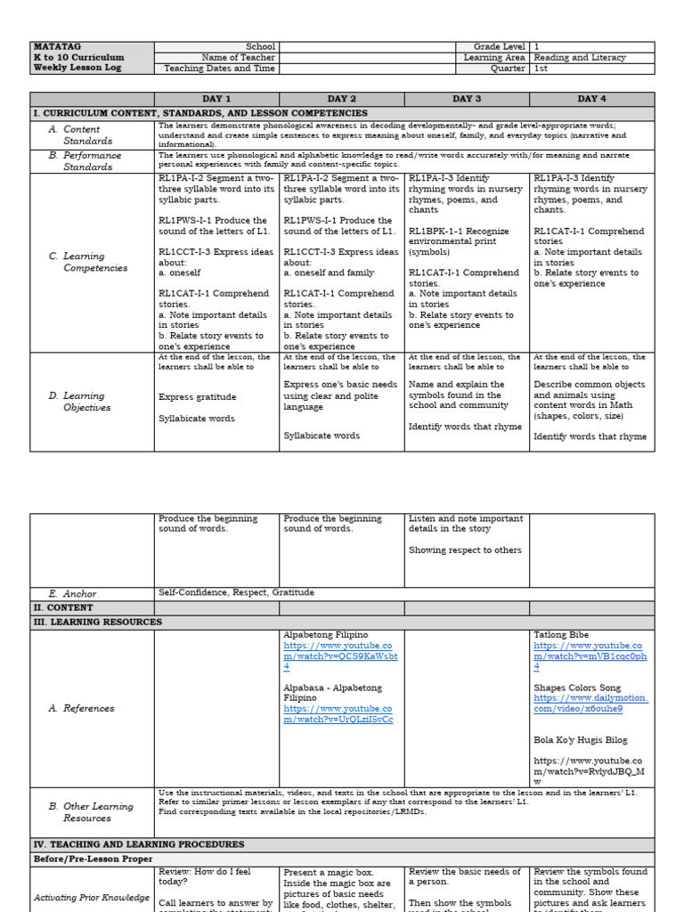Week 2 Reading Matatag Curriculum Revised | PDF | Human Communication | Learning