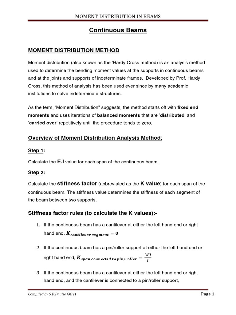 Continuous Beams-Moment Distribution | PDF | Mechanics | Mechanical Engineering