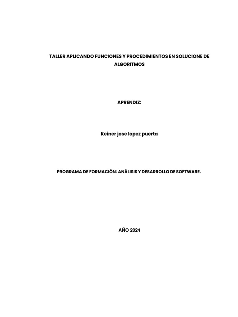 Taller Aplicando Funciones y Procedimientos en La Solución de ...