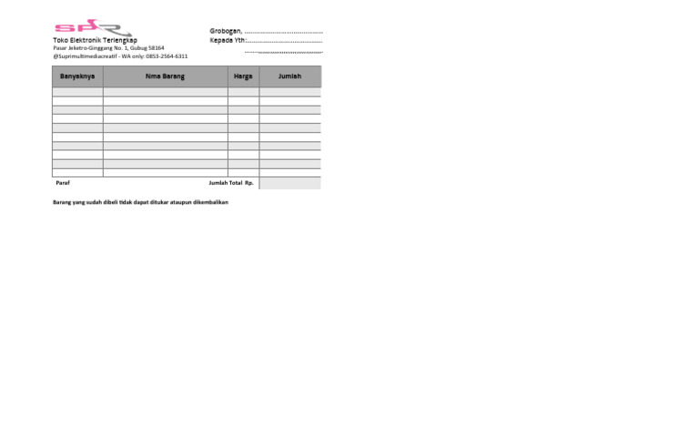 Contoh Nota Toko Elektronik | PDF