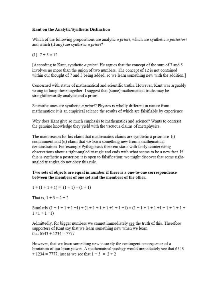 Kant On The Analytic-Synthetic Distinction | PDF | A Priori And A ...