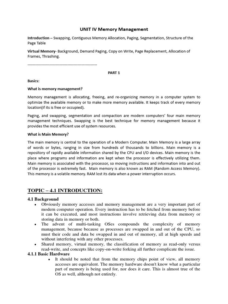 UNIT IV Memory Management - POS - 20a05605a - ECE - III - II | PDF | Computer Data Storage ...
