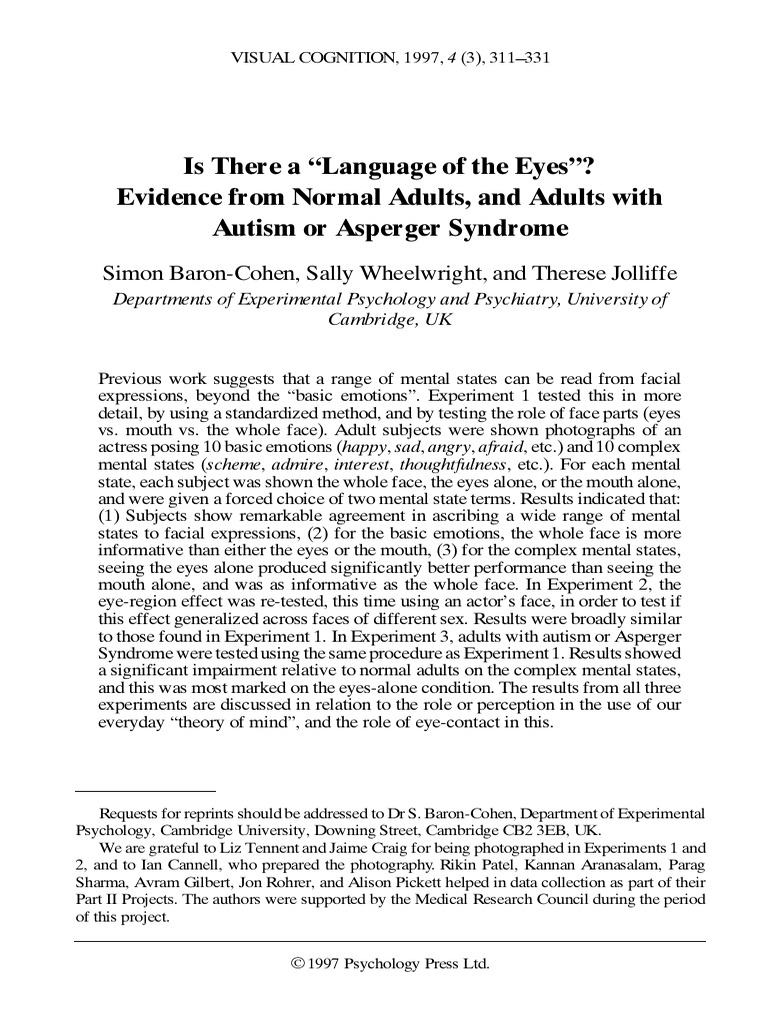 Faces Test Article | PDF | Emotions | Asperger Syndrome