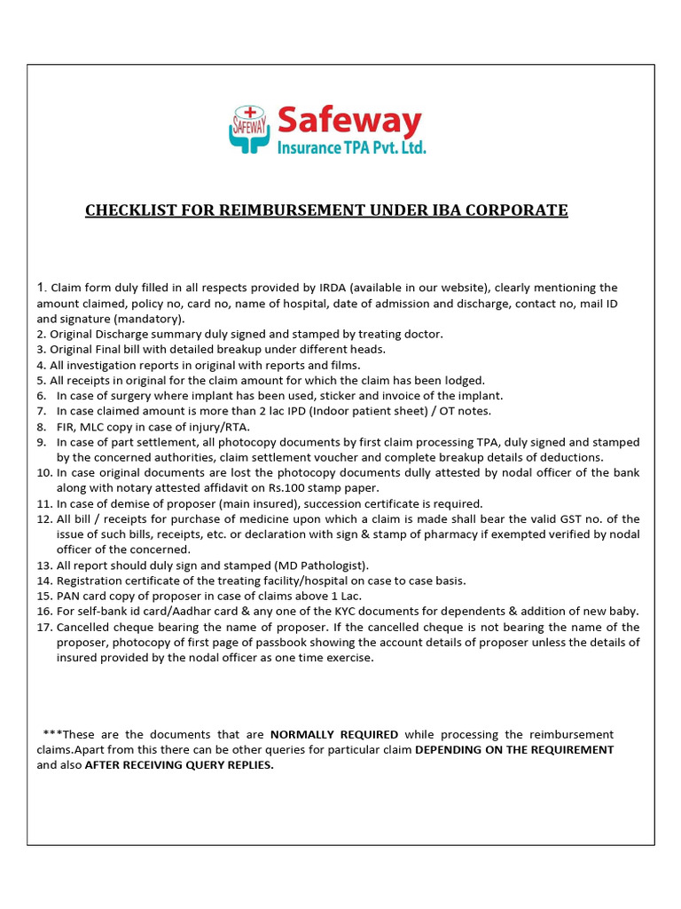 IBA Reimbursement Claim Checklist | PDF | Receipt