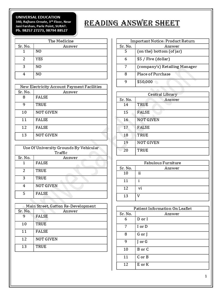 Answersheet Reading | PDF