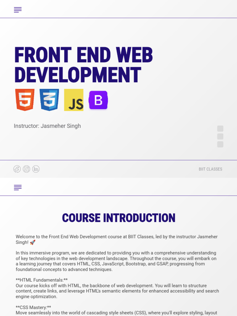 Front End Web Dev Course Overview | PDF | Web Development | World Wide Web