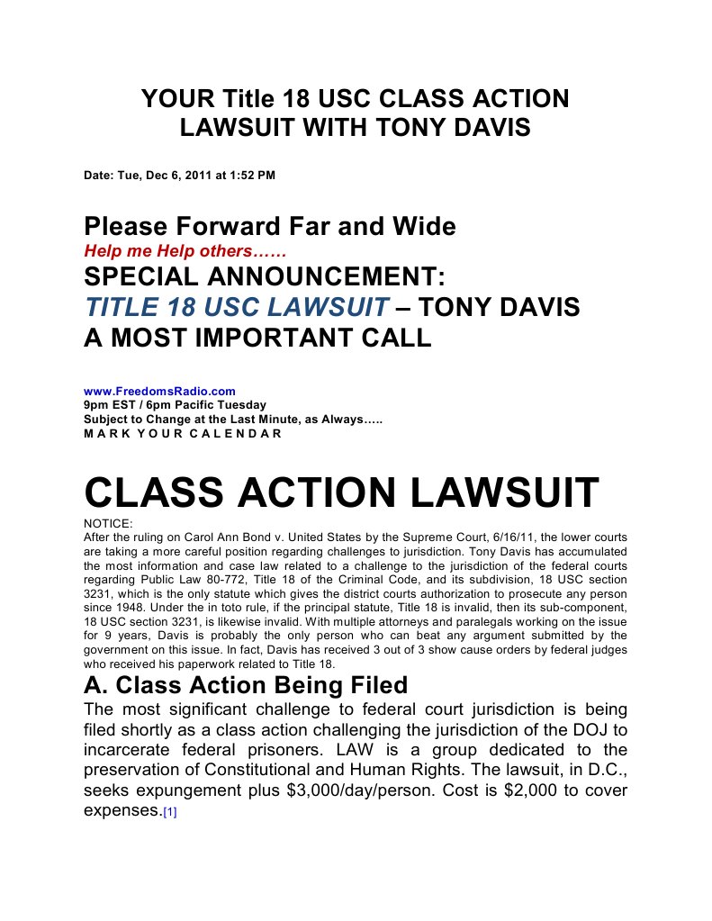 Your Title 18 Usc Class Action Lawsuit With Tony Davis | PDF | United ...