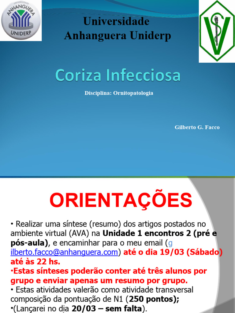 Coriza Infecciosa em Aves | PDF | Ciências da Saúde | Especialidades ...