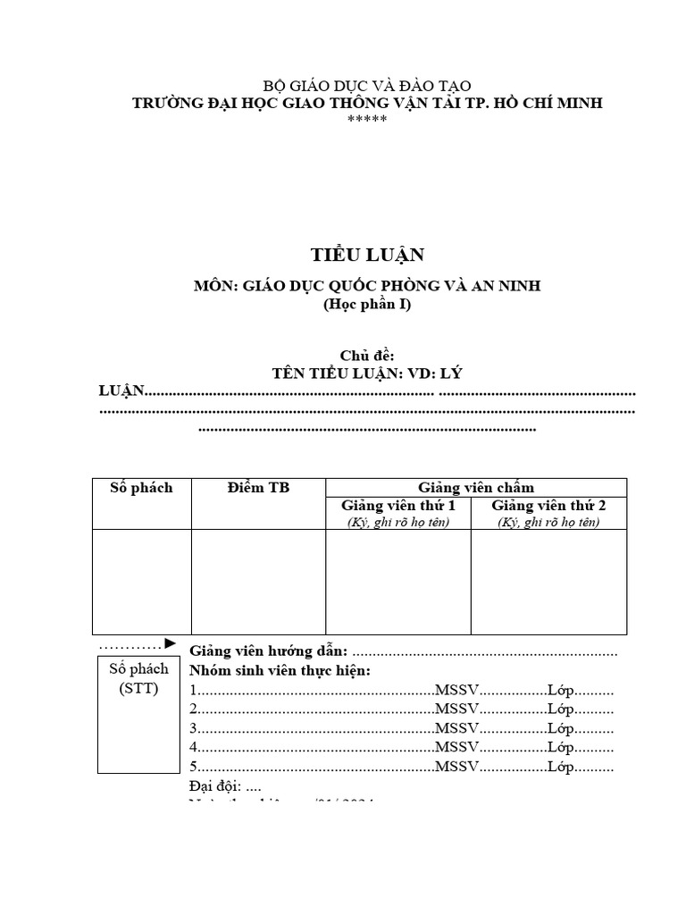 Mau HD Làm Tieu Luan - HP1 | PDF